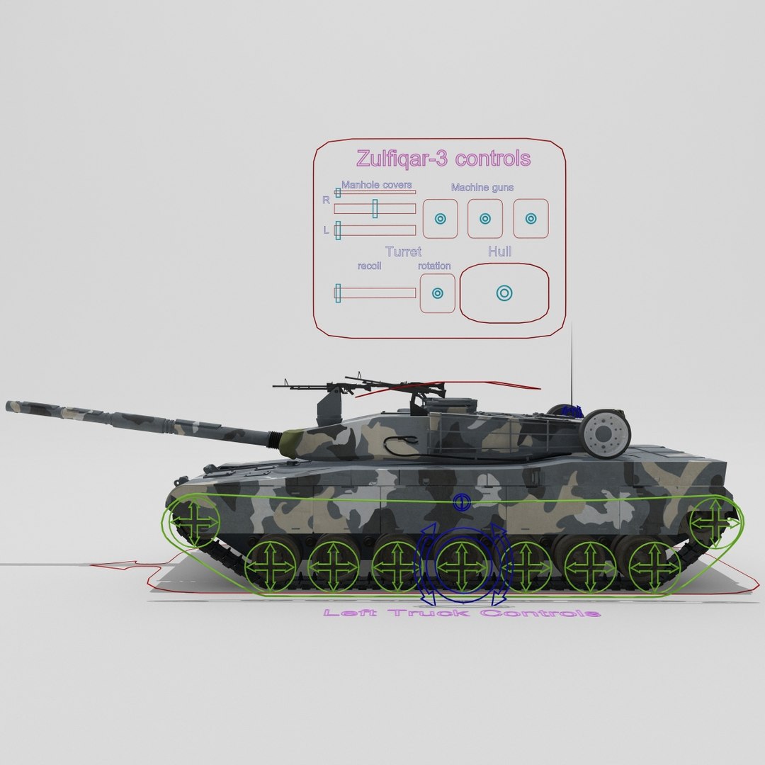 zulfiqar iranian main battle tank 3d model