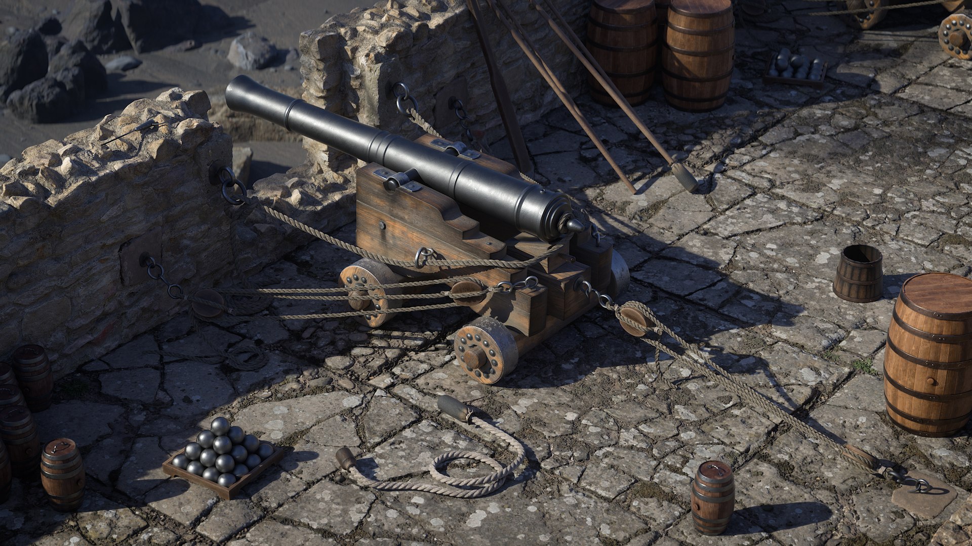 Realistic Generic Naval Saker Size Cannon Set 3D - TurboSquid 2006413