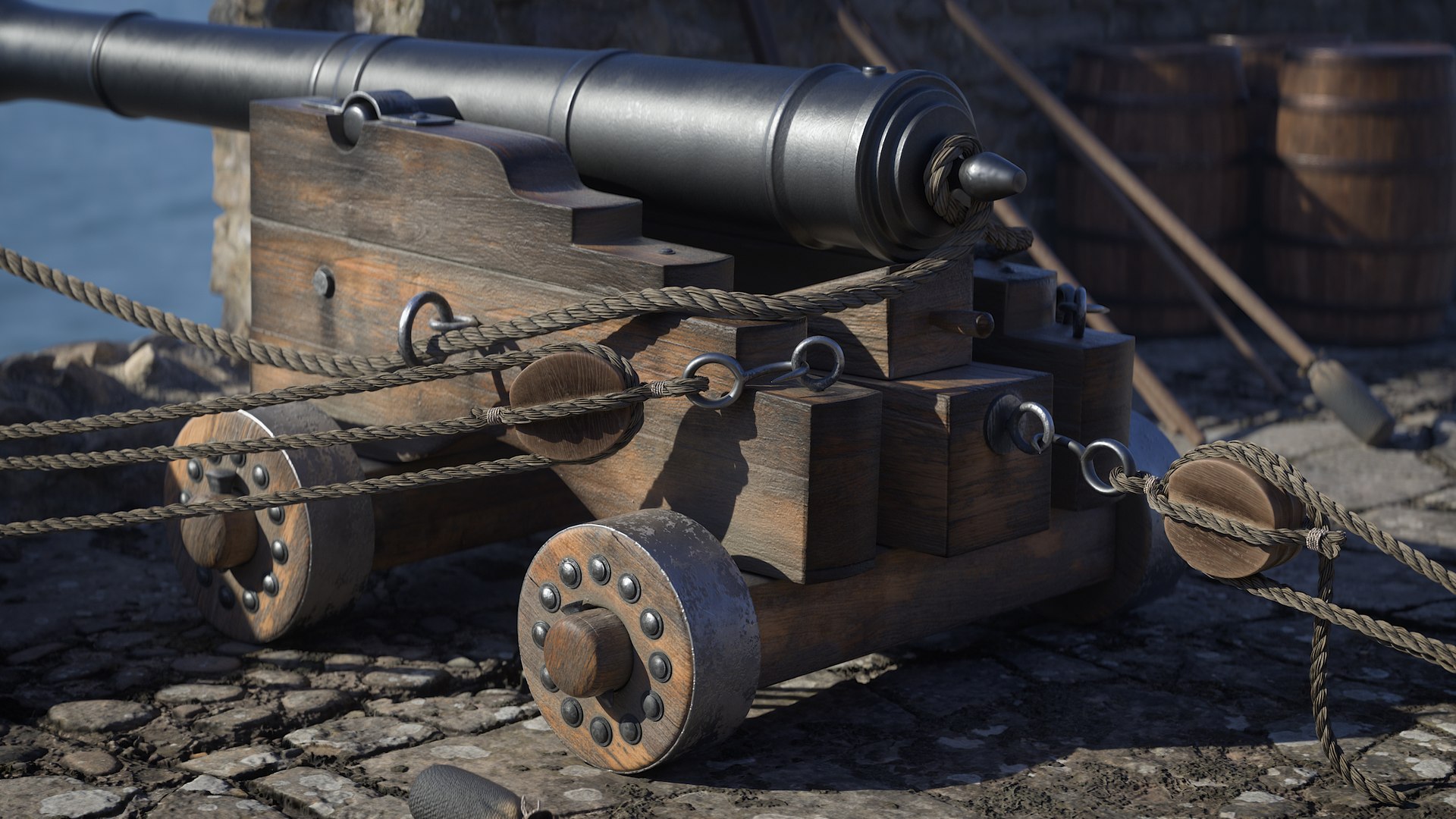 Realistic Generic Naval Saker Size Cannon Set 3D - TurboSquid 2006413