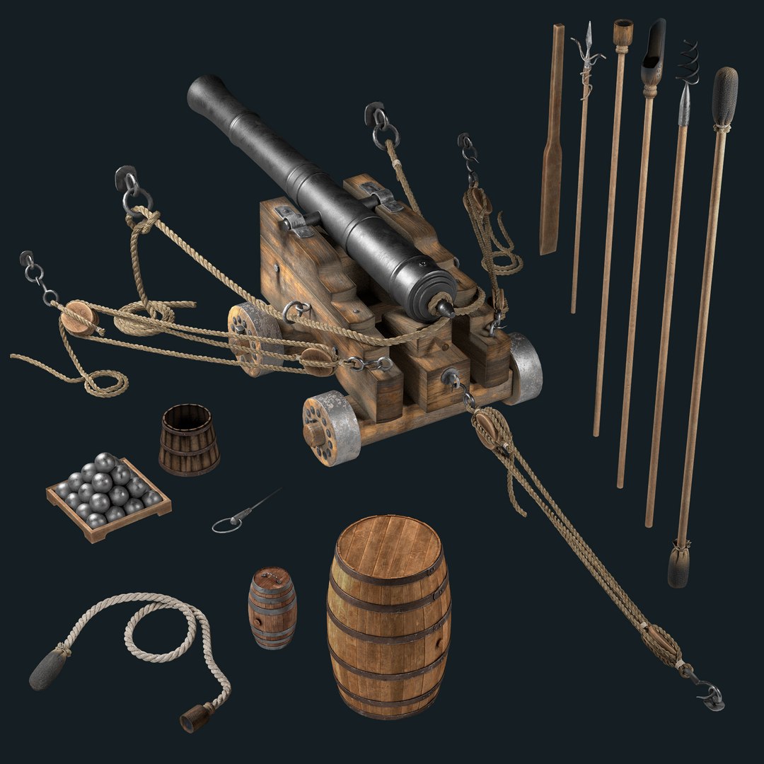 Realistic Generic Naval Saker Size Cannon Set 3D - TurboSquid 2006413