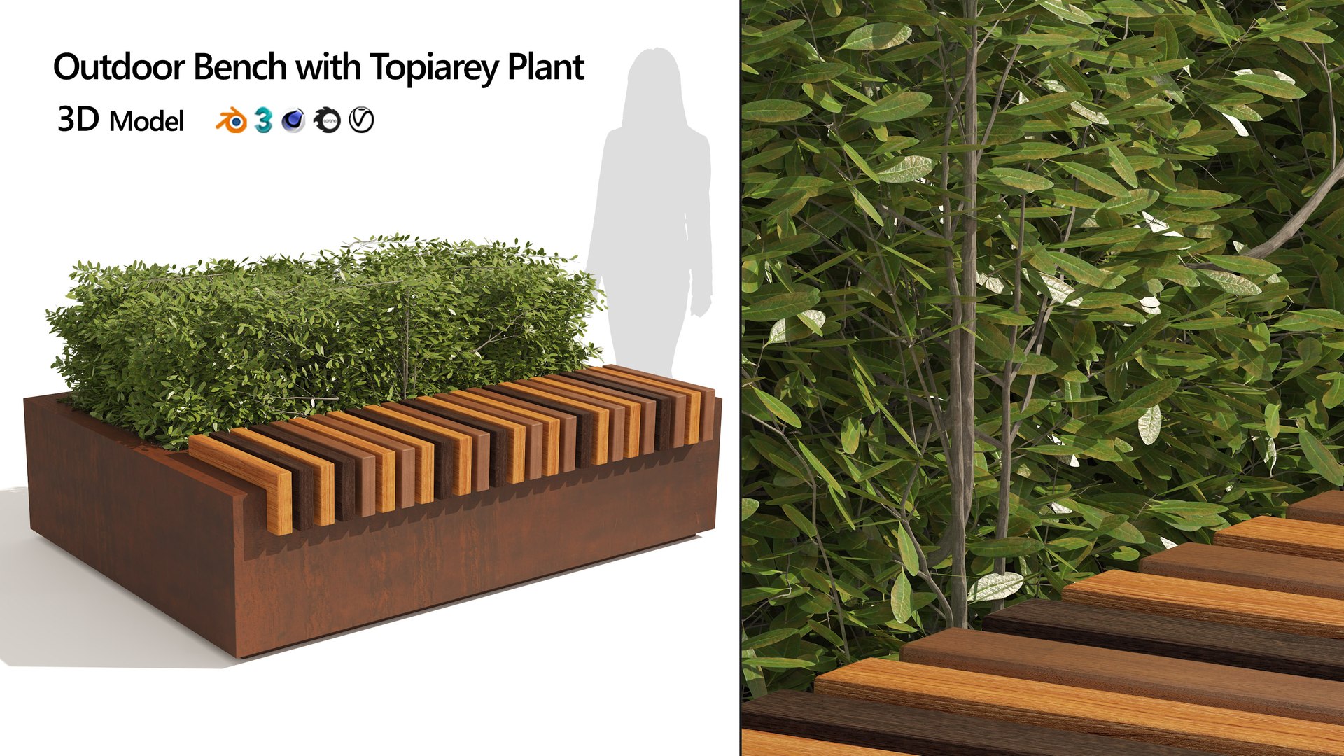 3D Outdoor Bench With Shape Topiary Plant Model - TurboSquid 1948908