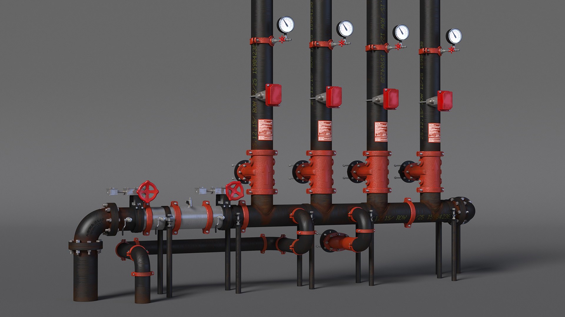 Industrial Multiple Vertical Pipes System 3D Model - TurboSquid 2238815
