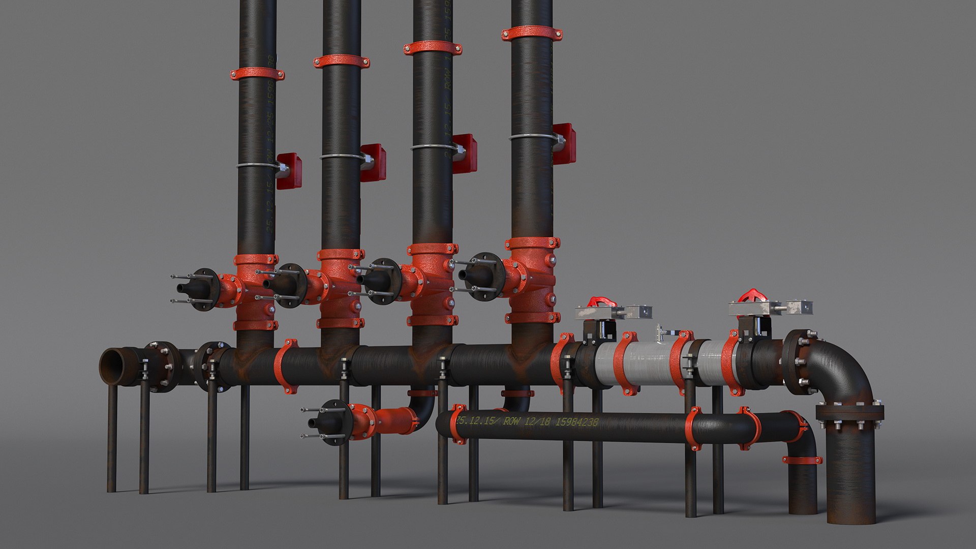 Industrial Multiple Vertical Pipes System 3D Model - TurboSquid 2238815
