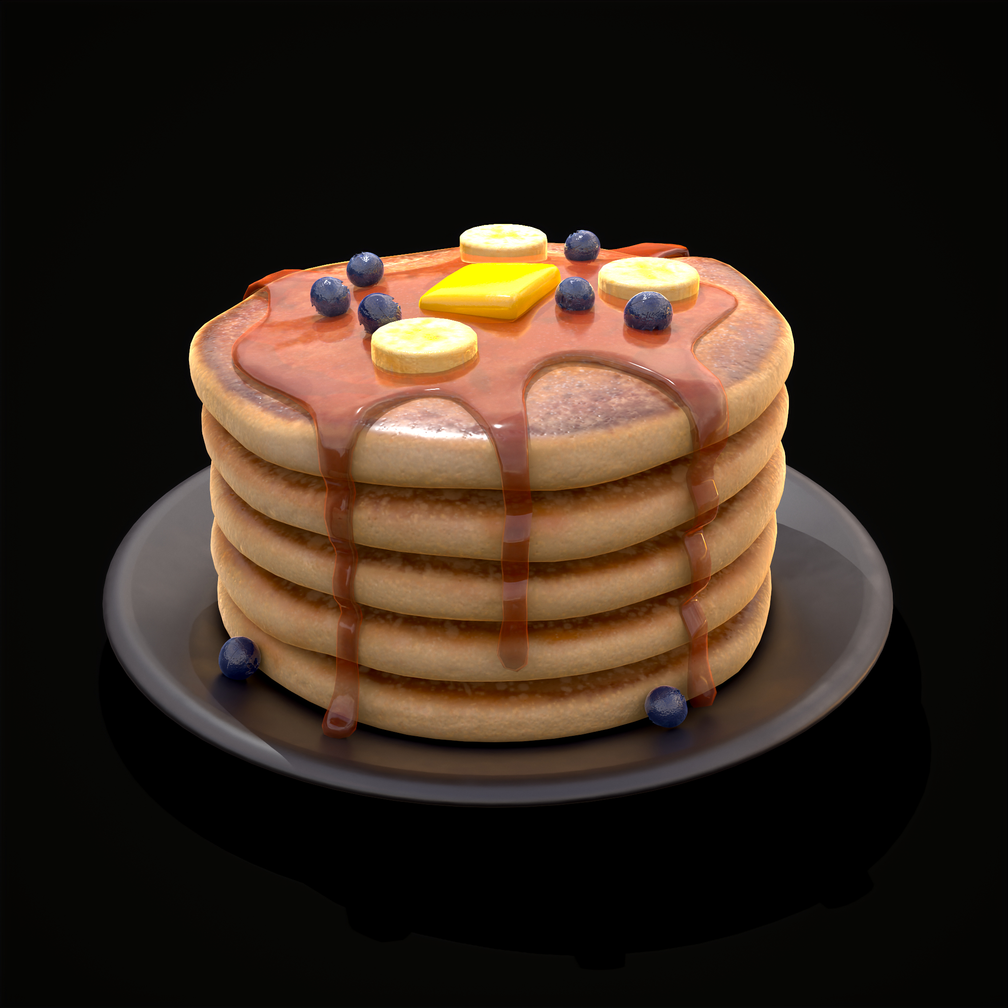 3D Blueberry Banana Pancakes model - TurboSquid 1955318