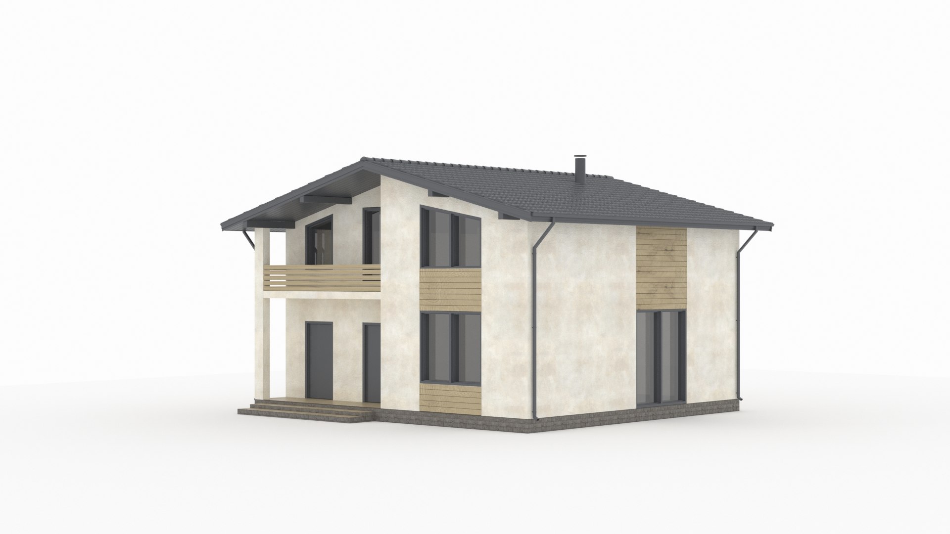 3D Model A Modern Residential House With A Slanted Roof - TurboSquid ...