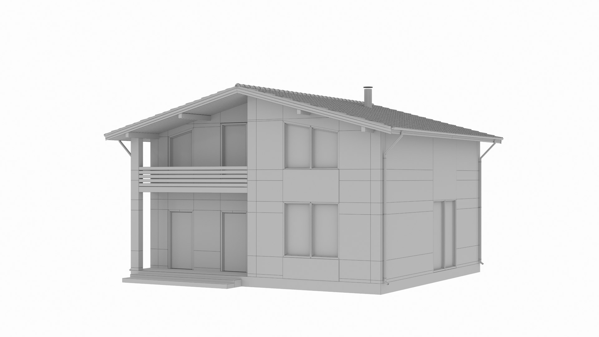 3D Model A Modern Residential House With A Slanted Roof - TurboSquid ...