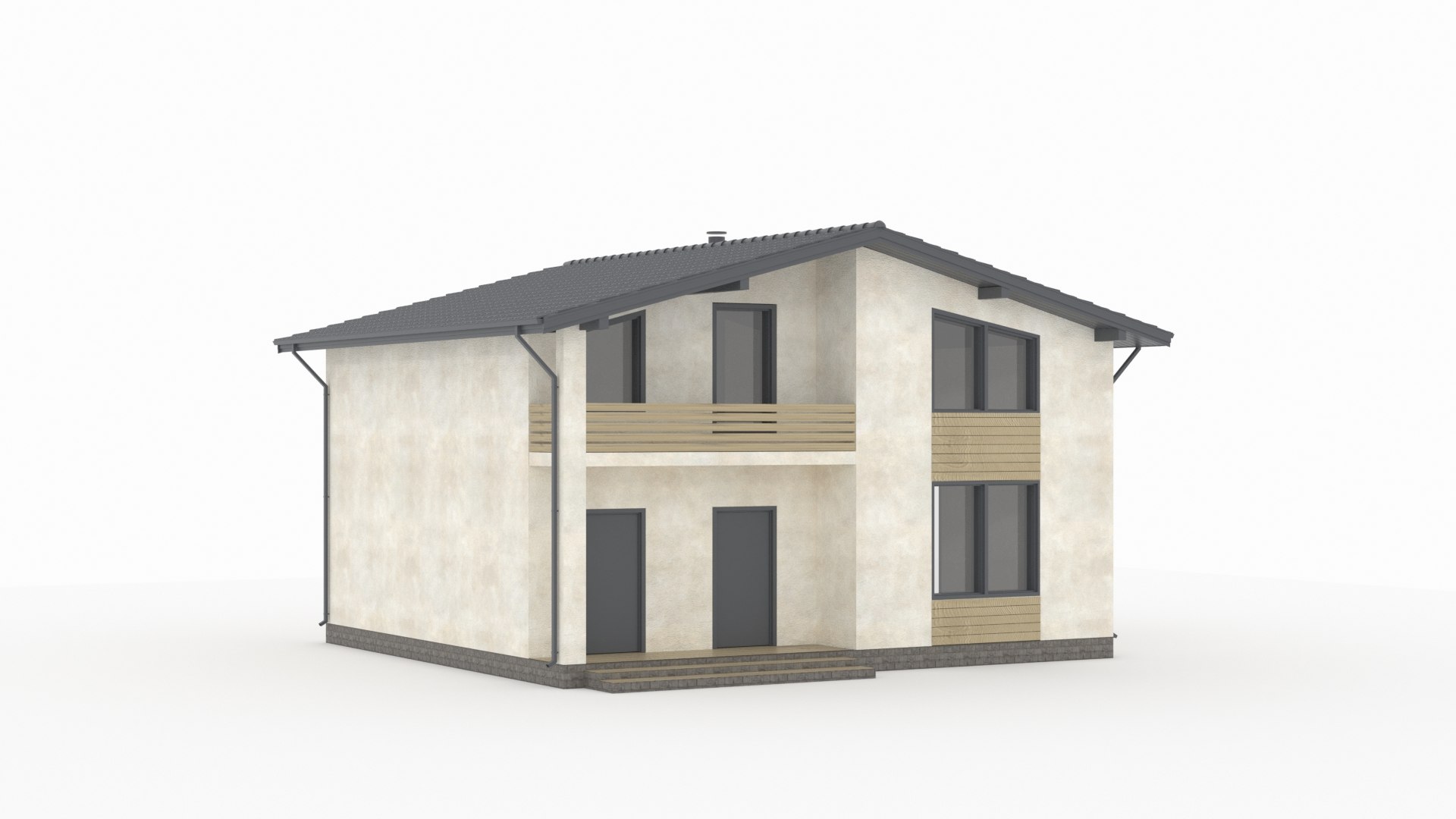 3D Model A Modern Residential House With A Slanted Roof - TurboSquid ...