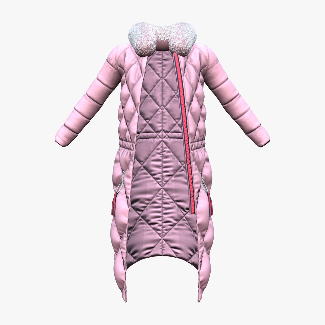 3D Model Fur Trim Hooded Long Padded Winter Coat - TurboSquid 1931672