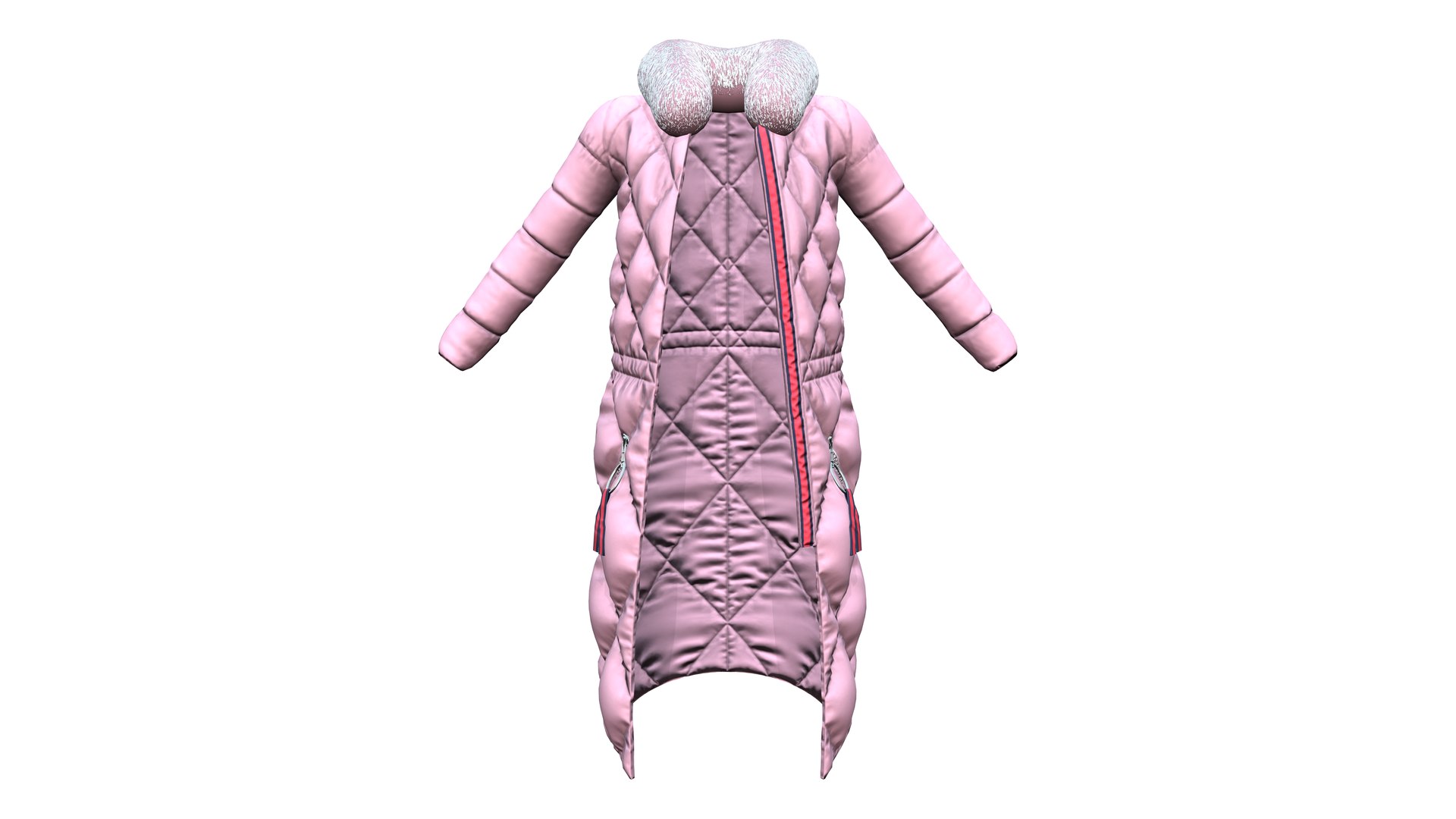 3D Model Fur Trim Hooded Long Padded Winter Coat - TurboSquid 1931672