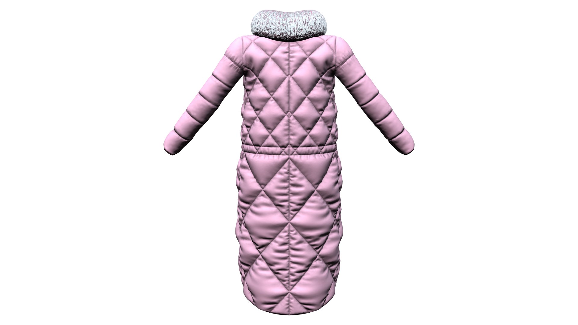 3D Model Fur Trim Hooded Long Padded Winter Coat - TurboSquid 1931672
