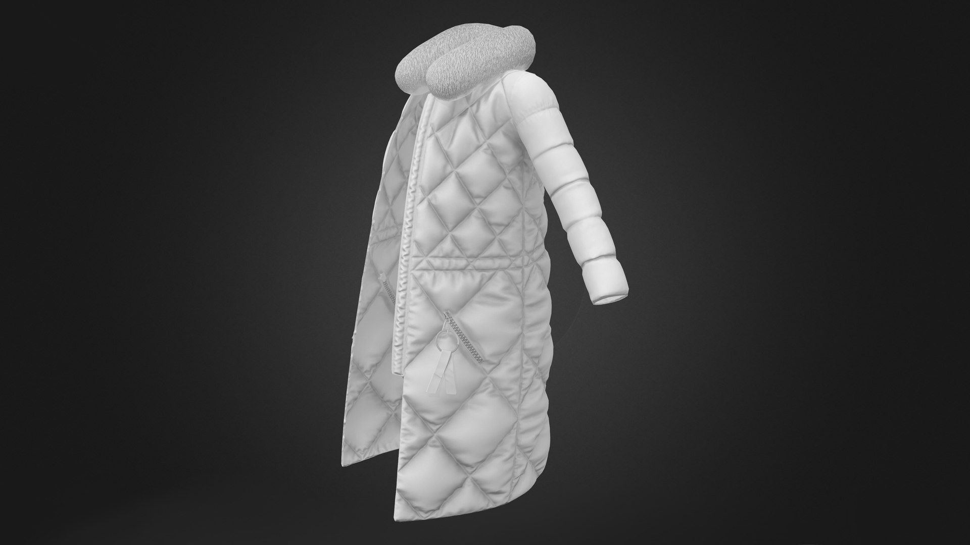 3D Model Fur Trim Hooded Long Padded Winter Coat - TurboSquid 1931672