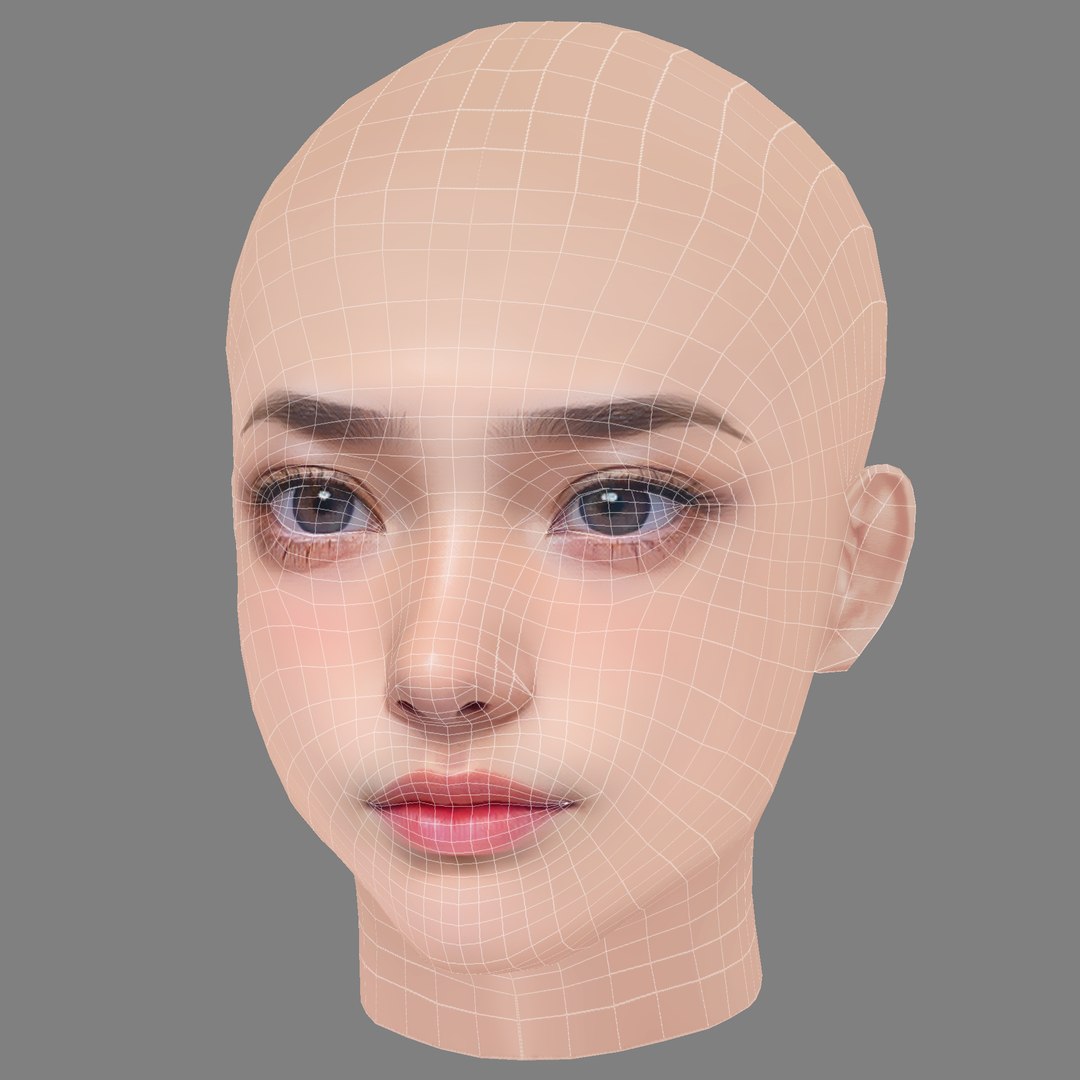 3D Beautiful Girl Head 03 - No Hair - Low Poly Head For Game Model ...