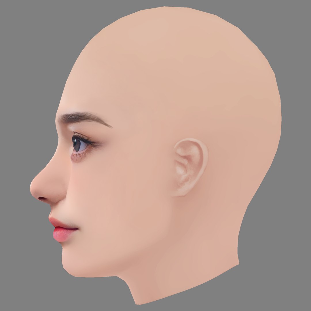 3D Beautiful Girl Head 03 - No Hair - Low Poly Head For Game Model ...