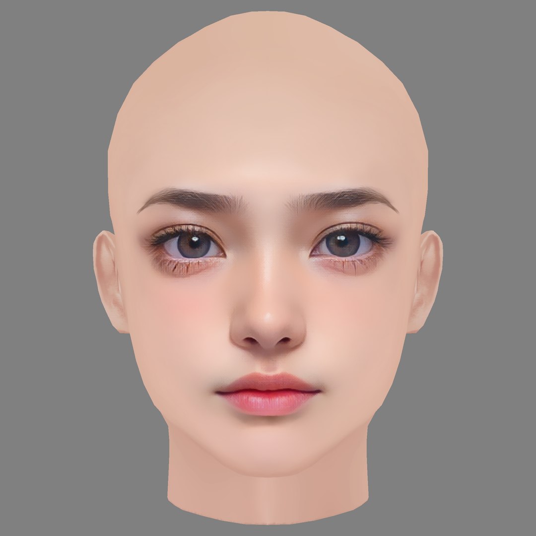3D Beautiful Girl Head 03 - No Hair - Low Poly Head For Game Model ...