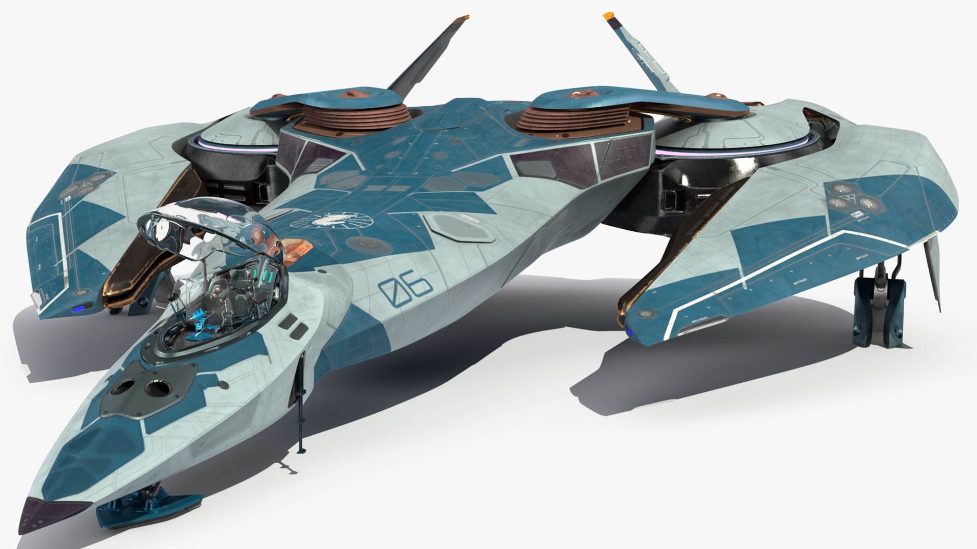 Sci Fi Fighter Jet Blue Rigged for Cinema 4D 3D model - TurboSquid 2056848