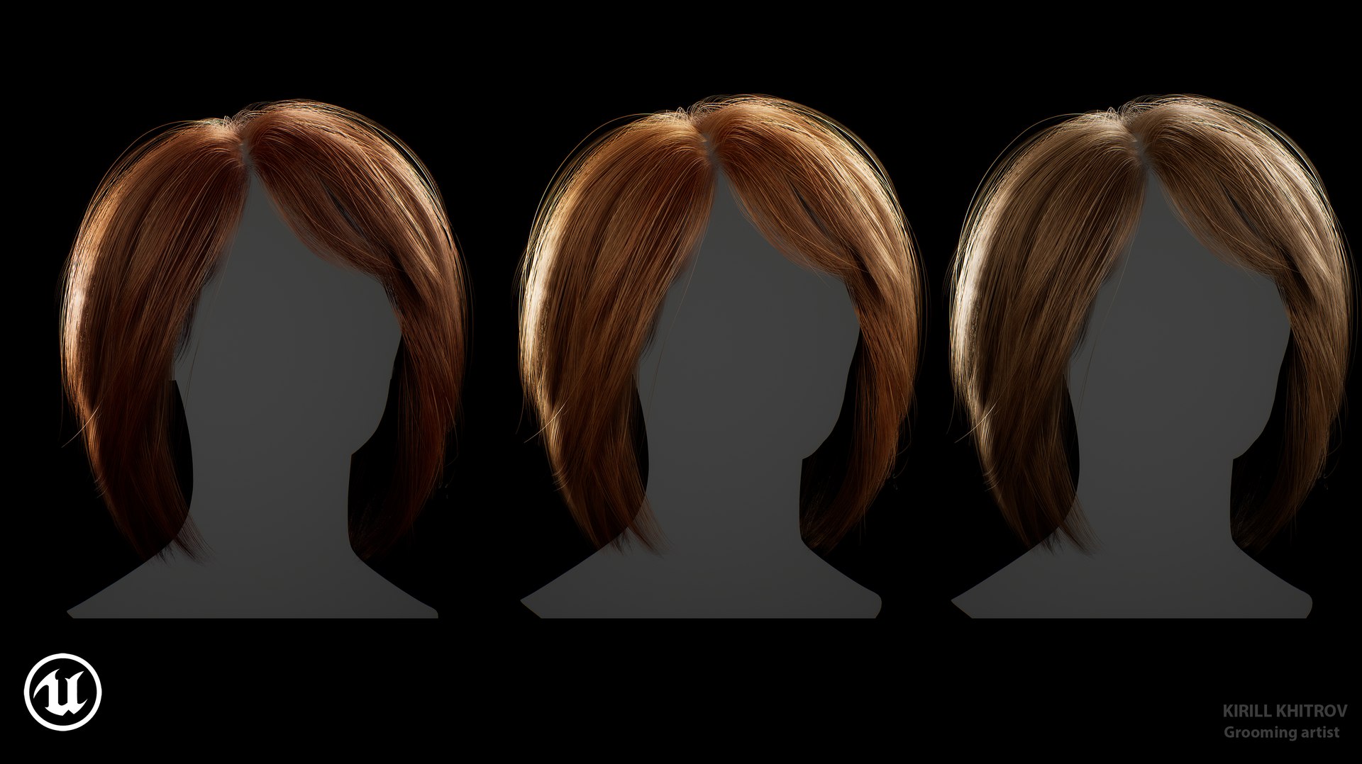 Game Ready Female Medium Hairstyle - Real Time Hair Cards Low-poly 3D ...