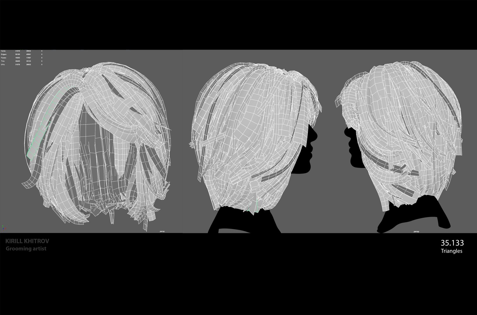 Game Ready Female Medium Hairstyle - Real Time Hair Cards Low-poly 3D ...