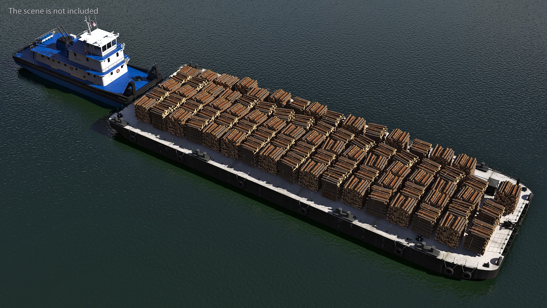 Push Boat Ship with Pontoon Barge Loaded Wood Logs 3D - TurboSquid 1852932