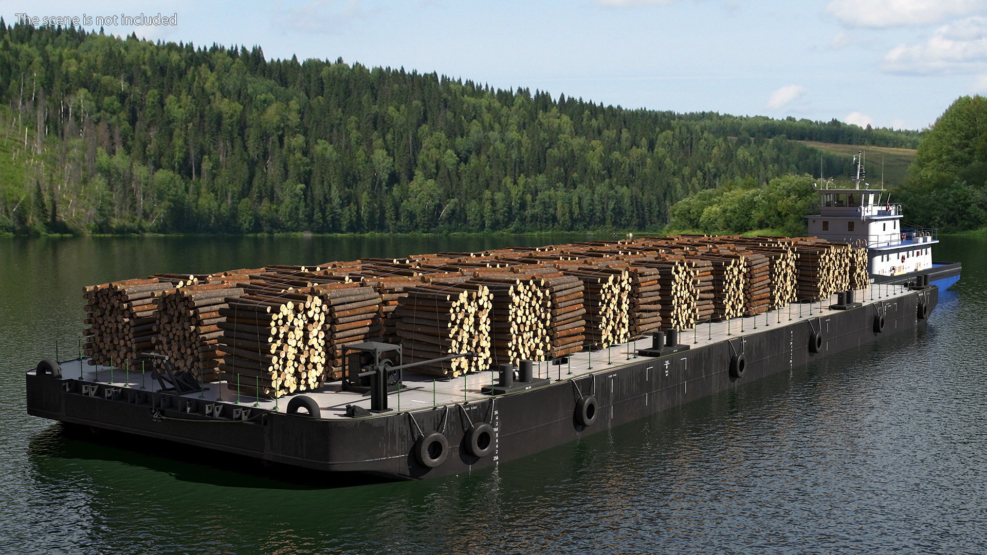 Push Boat Ship with Pontoon Barge Loaded Wood Logs 3D - TurboSquid 1852932