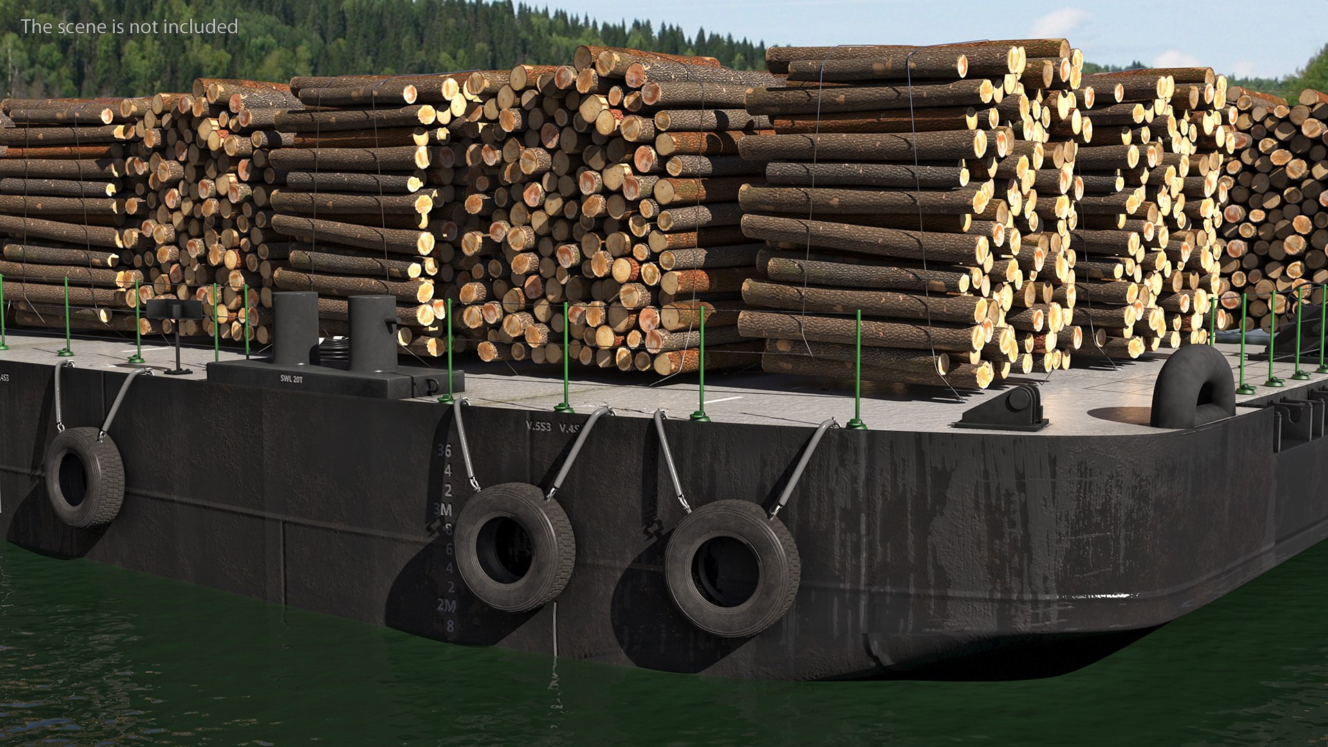 Push Boat Ship with Pontoon Barge Loaded Wood Logs 3D - TurboSquid 1852932