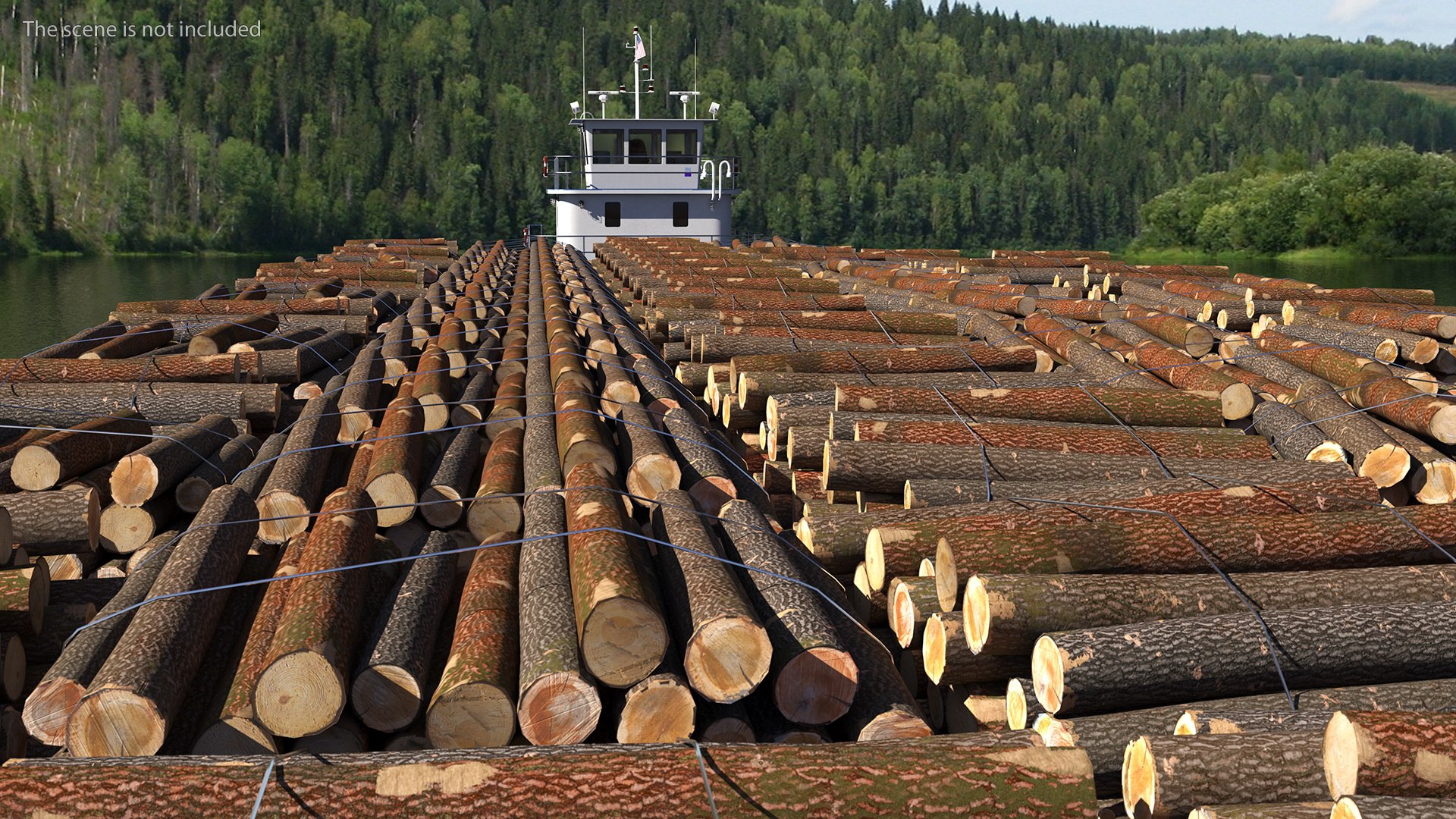 Push Boat Ship with Pontoon Barge Loaded Wood Logs 3D - TurboSquid 1852932