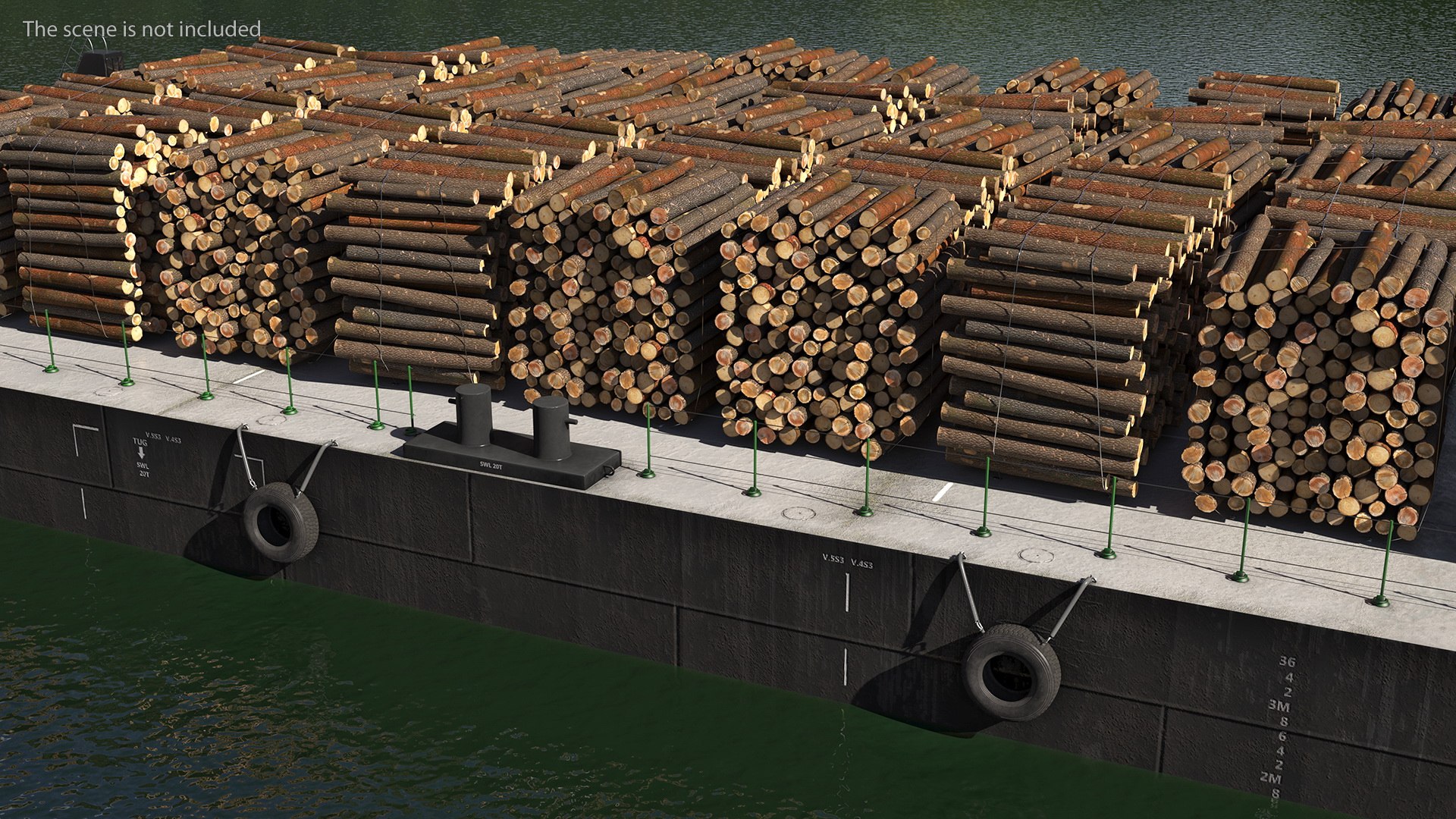 Push Boat Ship with Pontoon Barge Loaded Wood Logs 3D - TurboSquid 1852932