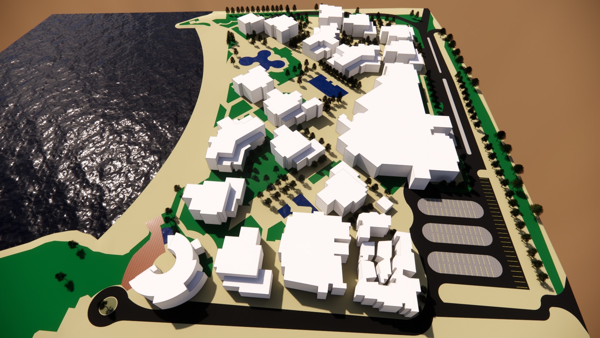 3D Beach Resort Qatar - Mass Buildings In Revit Model - TurboSquid 2223027