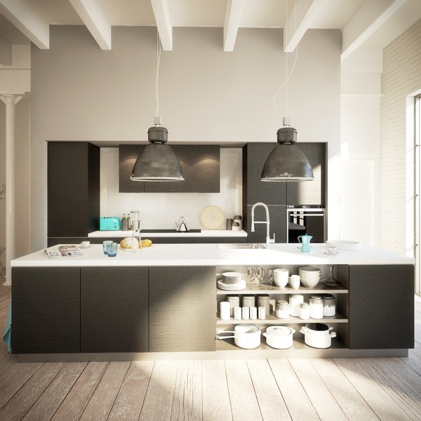 white modern kitchen 3d model