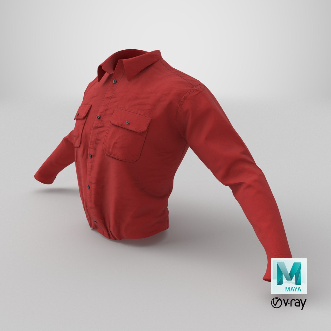 3D Model Workwear Clothing Long Sleeve Shirt Red - TurboSquid 2507311