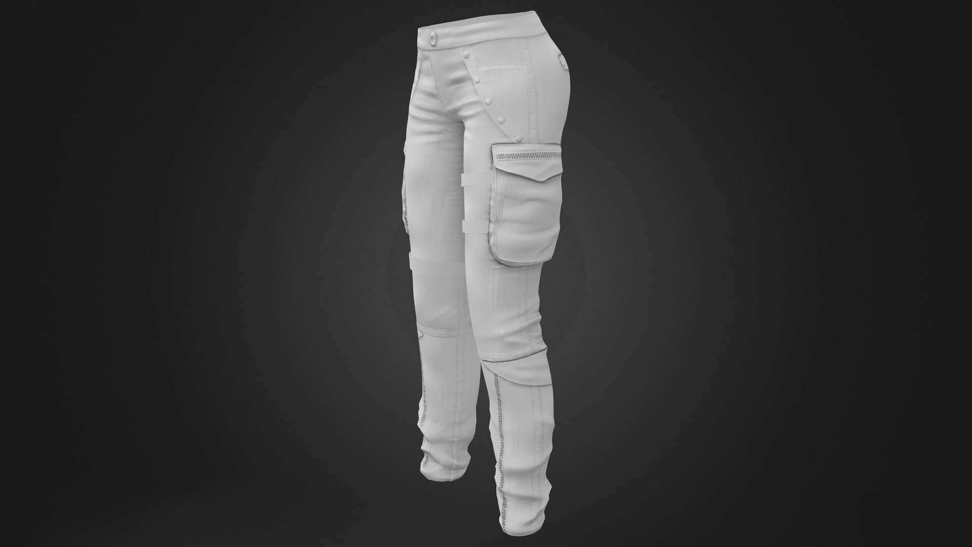 3D Black Decorated Cargo Pants With Side Pockets model - TurboSquid 1920283