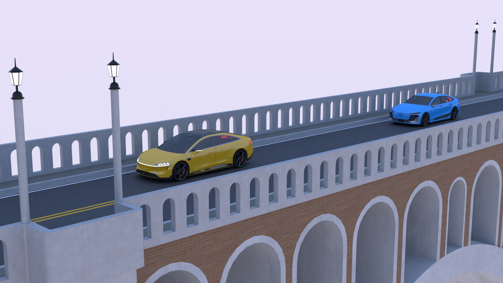 Viaduct With Cars 3D Model - TurboSquid 2391283