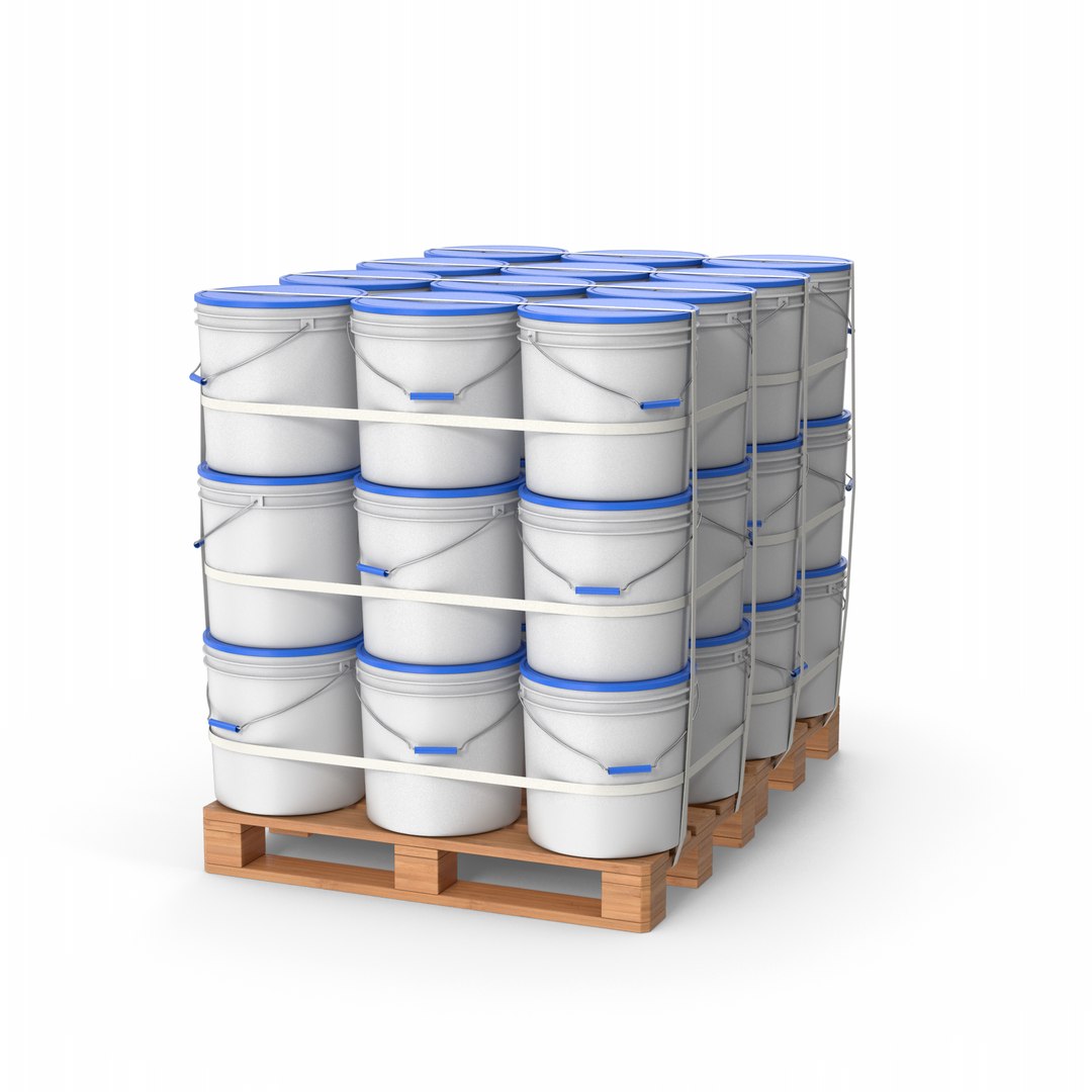 3D Model Plastic Paint Buckets On Wood Pallets - TurboSquid 2094139