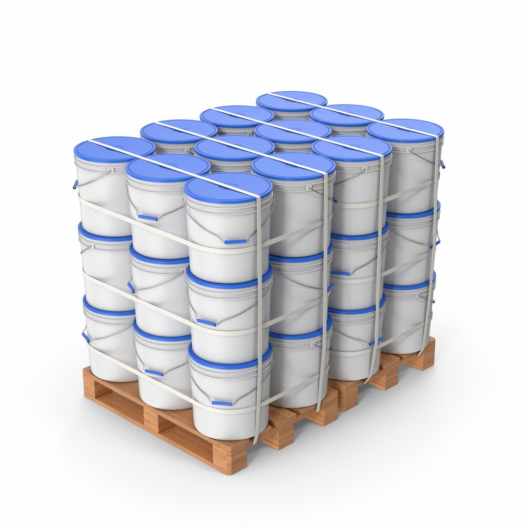 3D Model Plastic Paint Buckets On Wood Pallets - TurboSquid 2094139