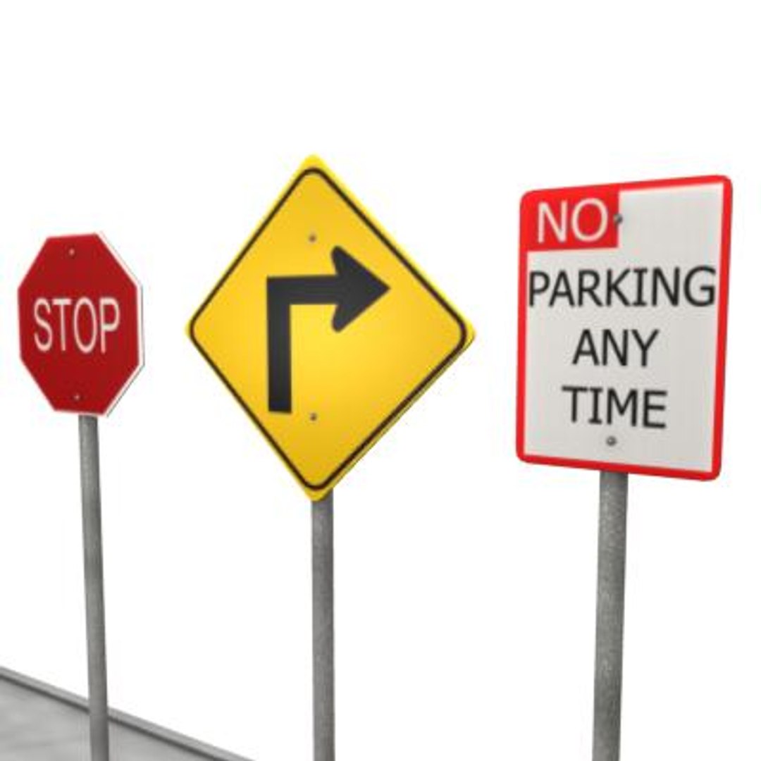 Street Signs Bench Trash 3d Model