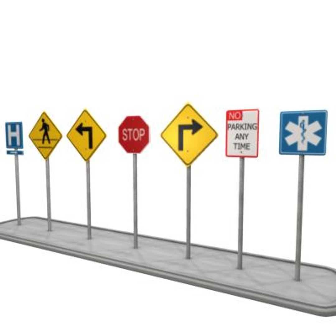 Street Signs Bench Trash 3d Model