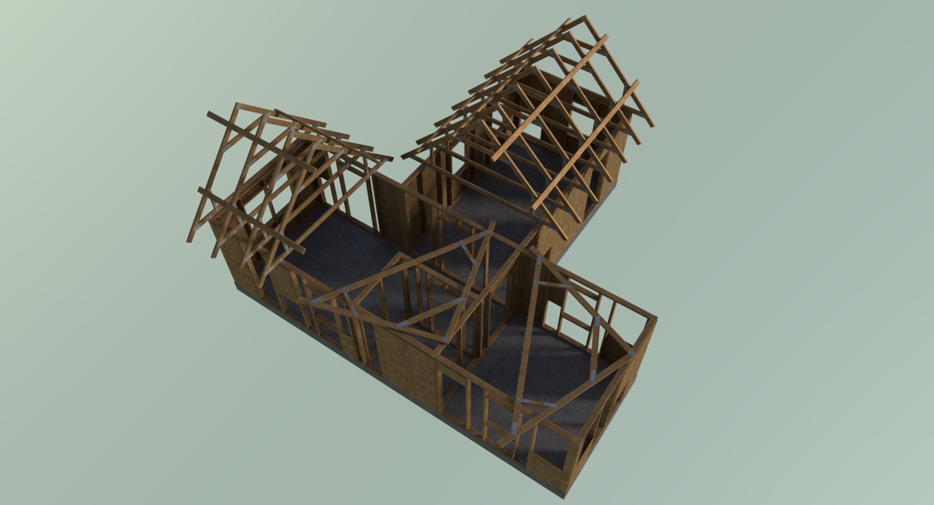 timber frame building construction 3d model