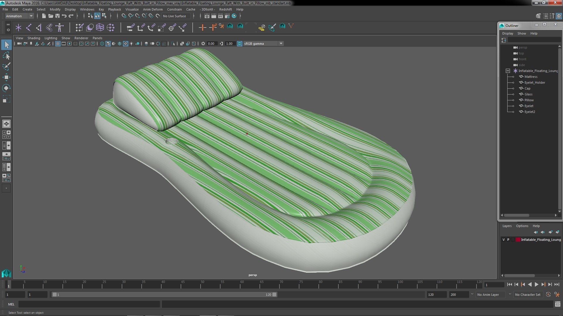 Inflatable Floating Lounge Raft With Built In Pillow 3D Model ...