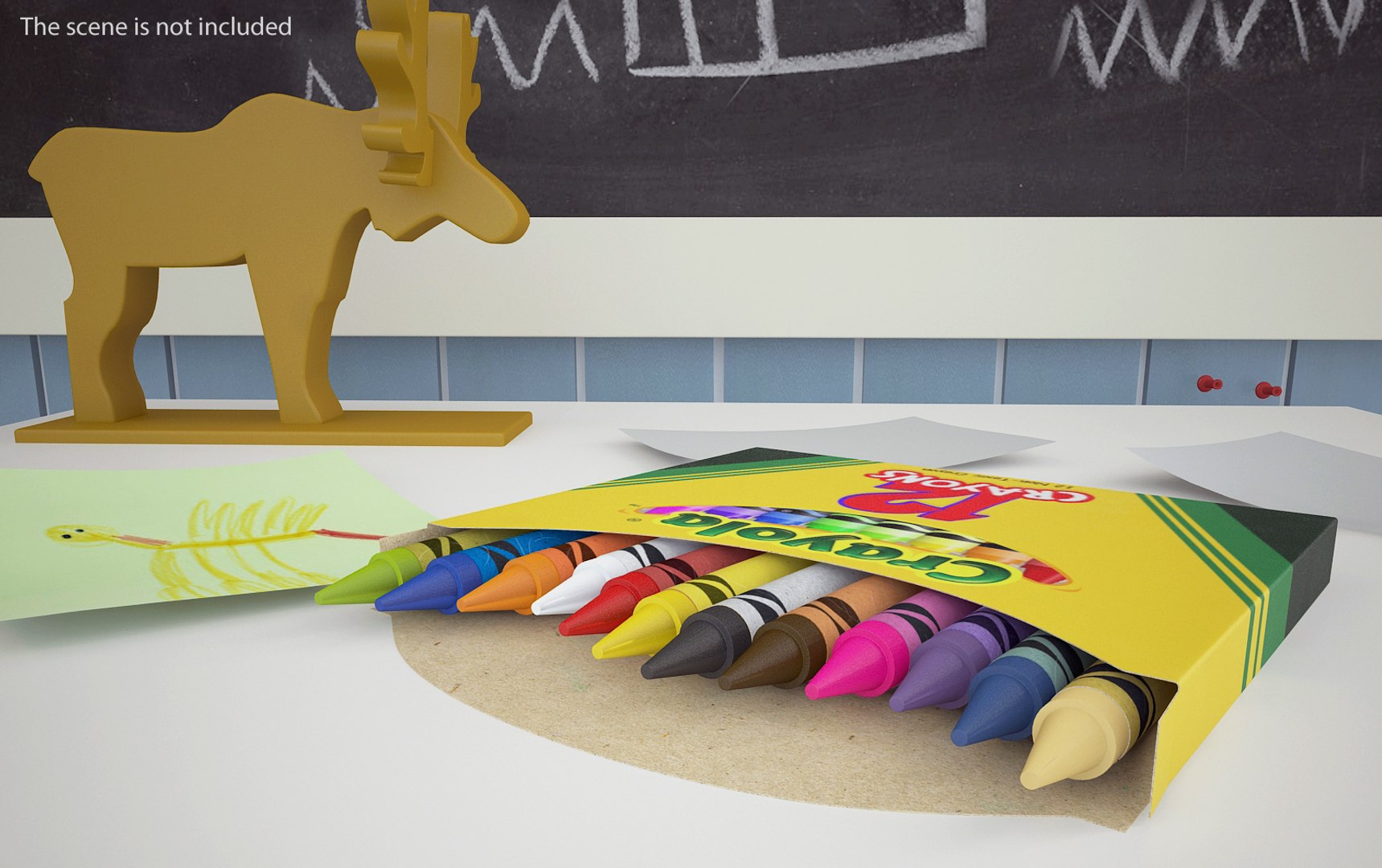 Opened Crayons Box 12 Model - TurboSquid 1287534