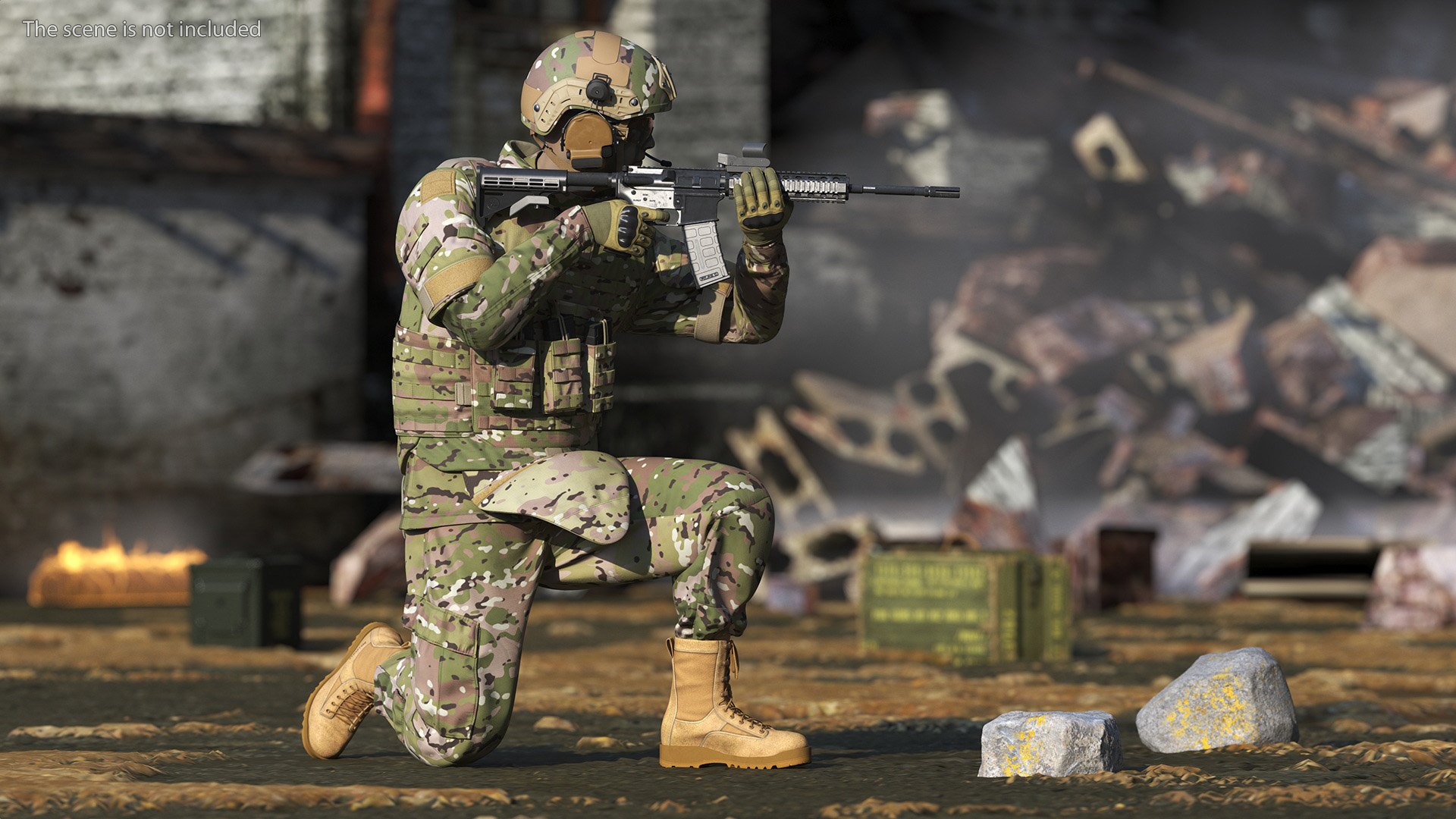 3D Army Soldier In Green Camo With Rifle Aiming - TurboSquid 2261392