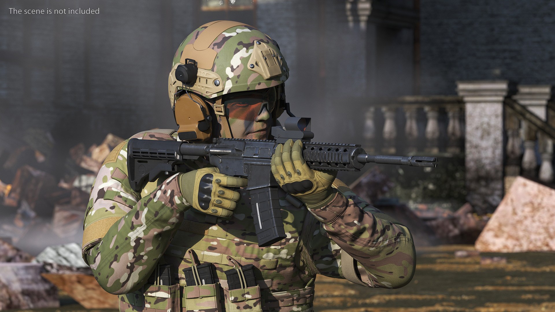 3D Army Soldier In Green Camo With Rifle Aiming - TurboSquid 2261392