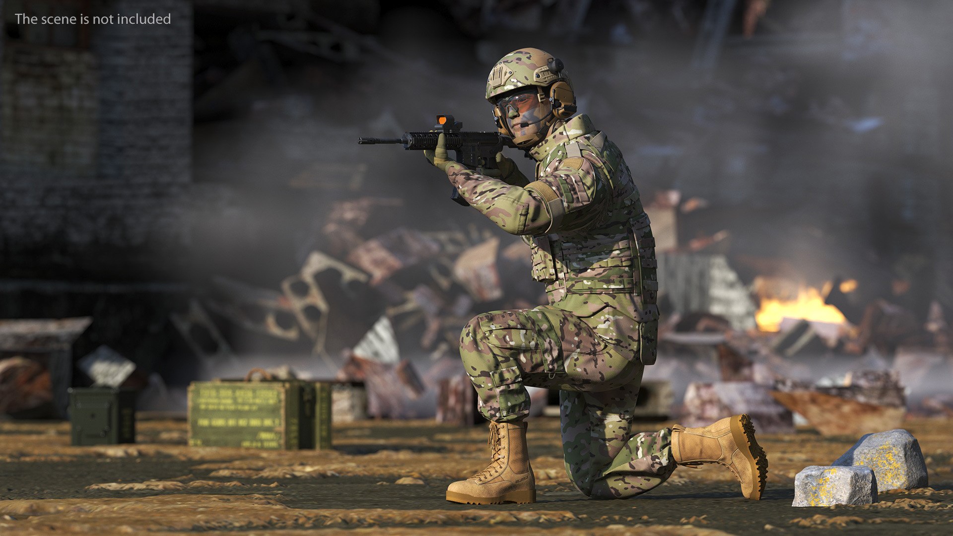 3D Army Soldier In Green Camo With Rifle Aiming - TurboSquid 2261392