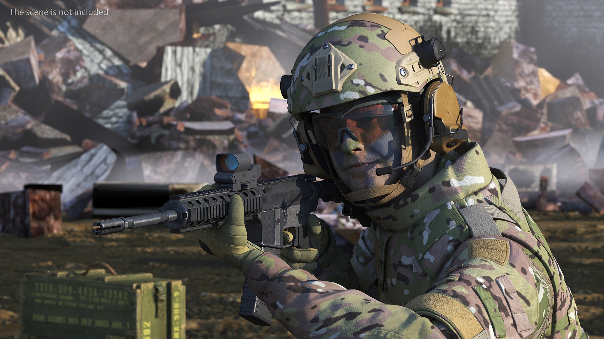 3D Army Soldier In Green Camo With Rifle Aiming - TurboSquid 2261392