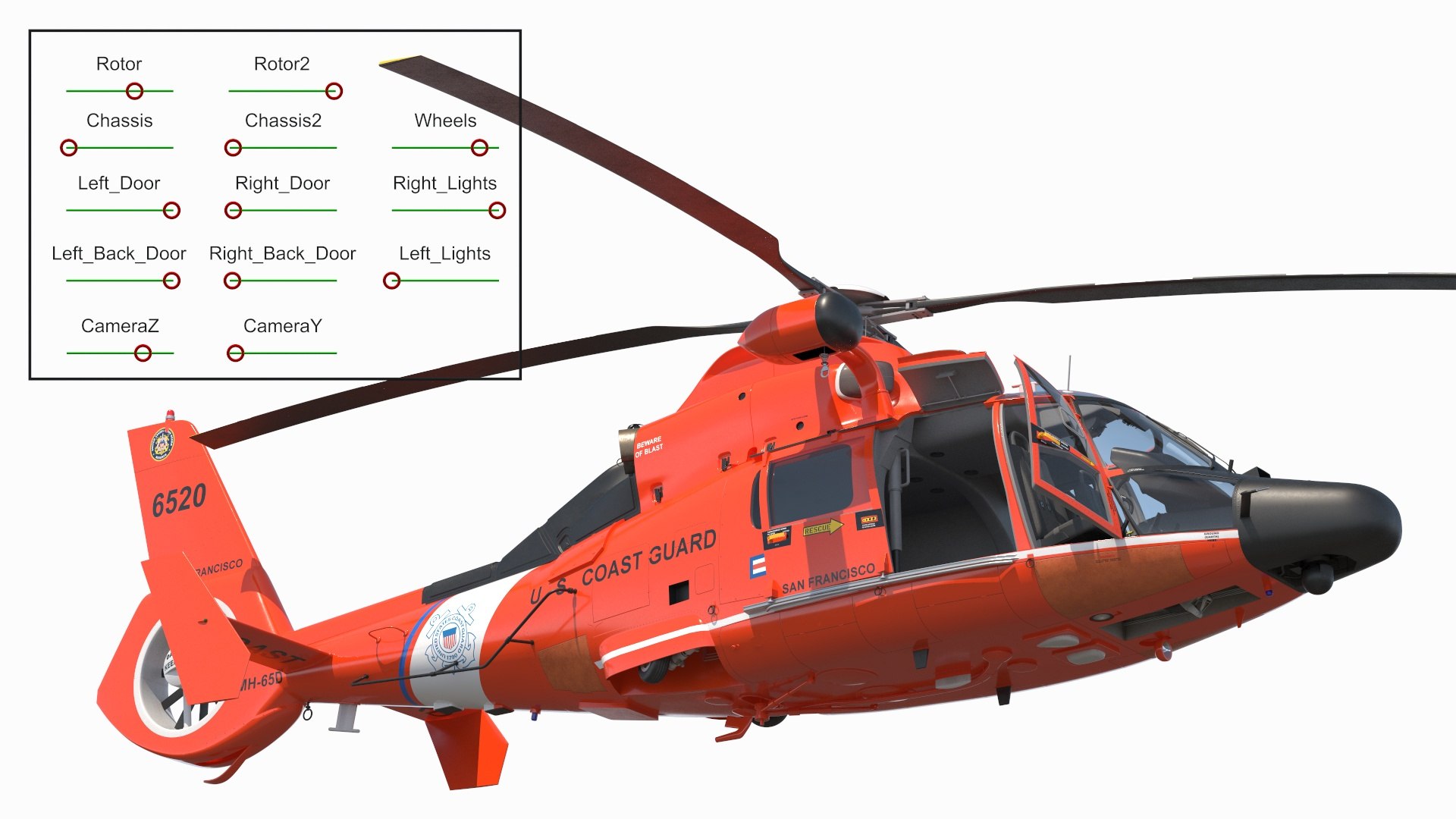3D Model Eurocopter MH 65 Dolphin Coast Guard Rigged - TurboSquid 2328164
