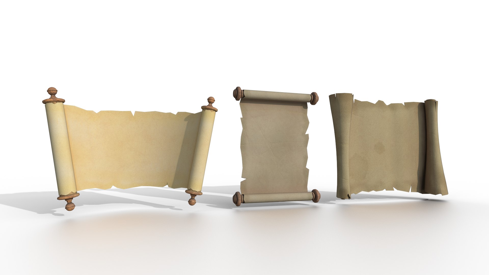 3D model Set of three papyrus scrolls PBR low-poly game ready Low-poly ...
