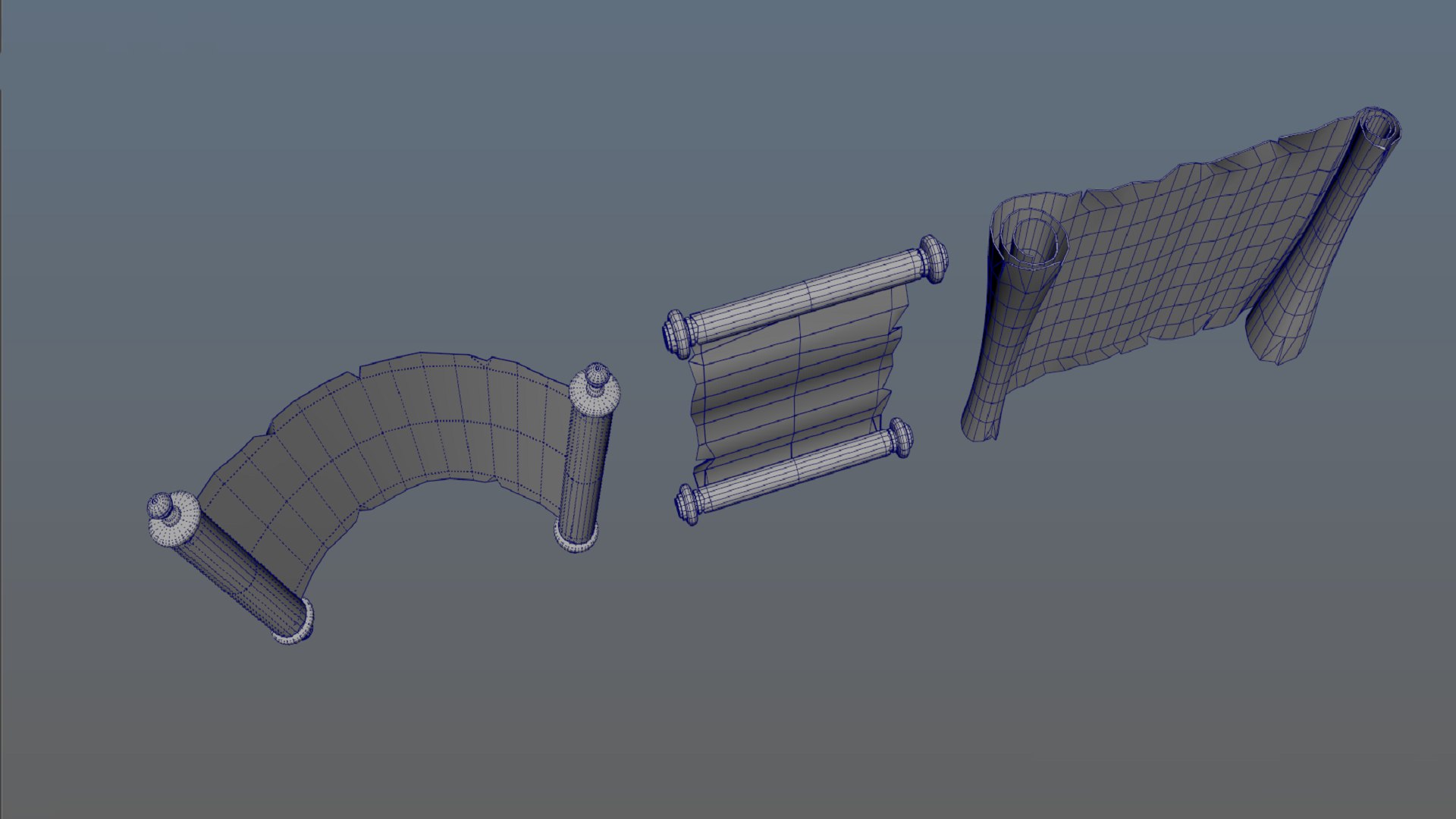 3D model Set of three papyrus scrolls PBR low-poly game ready Low-poly ...