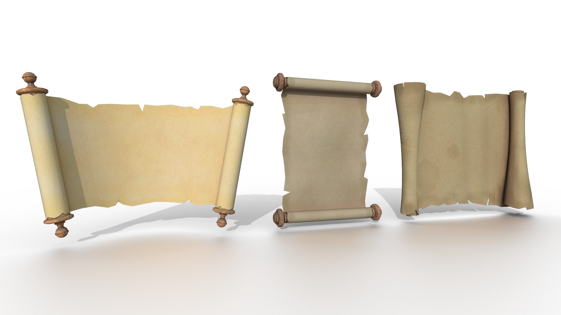 3D model Set of three papyrus scrolls PBR low-poly game ready Low-poly ...