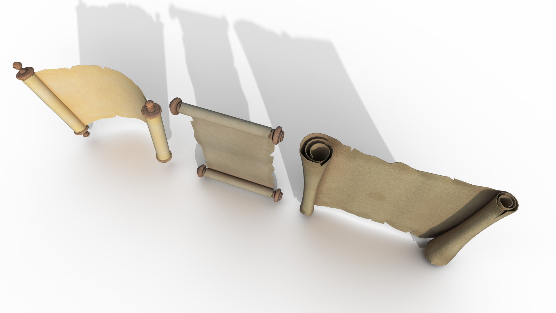 3D model Set of three papyrus scrolls PBR low-poly game ready Low-poly ...