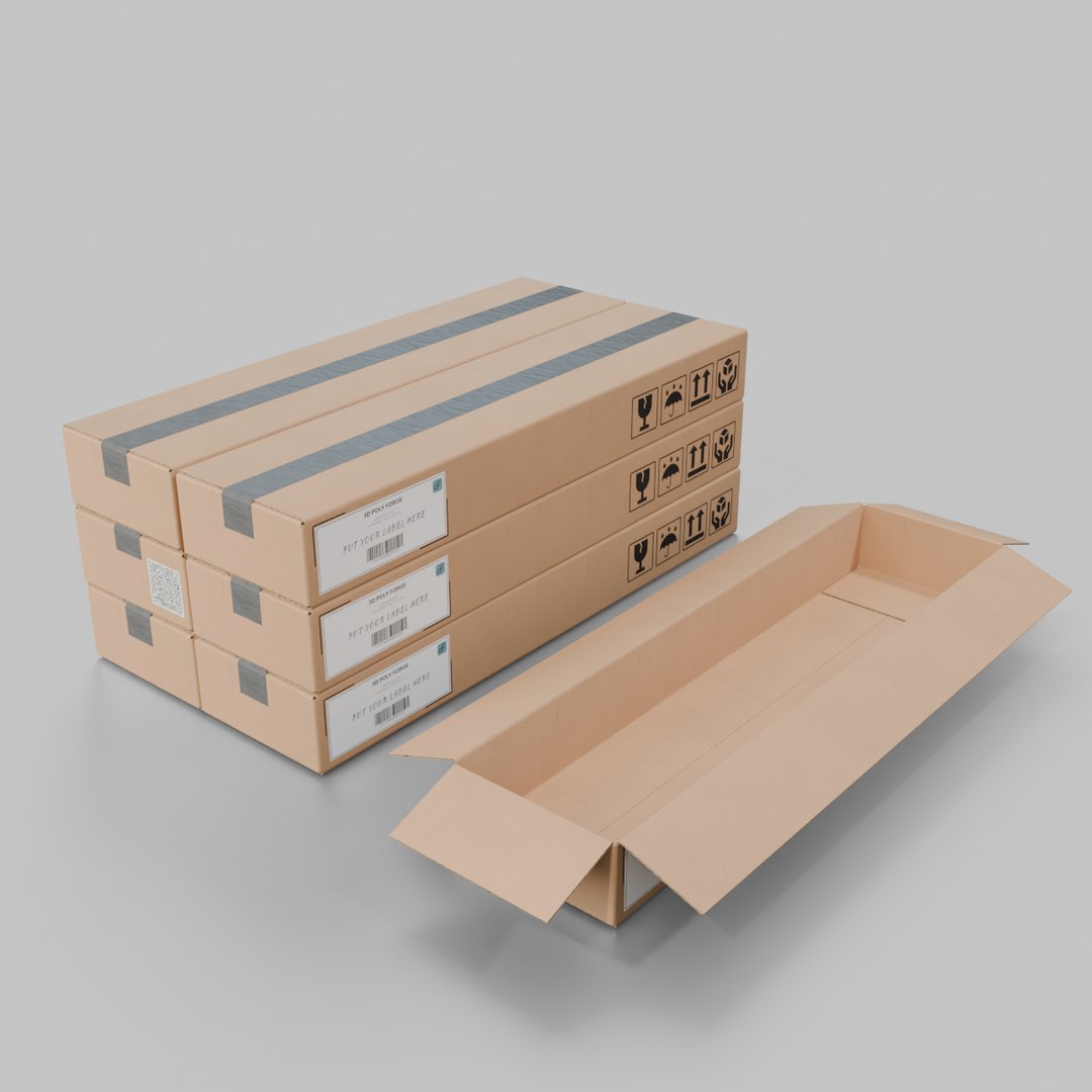 Cardboard Rectangular Long Flat Box - Rigged And Fully Customizable 3D ...