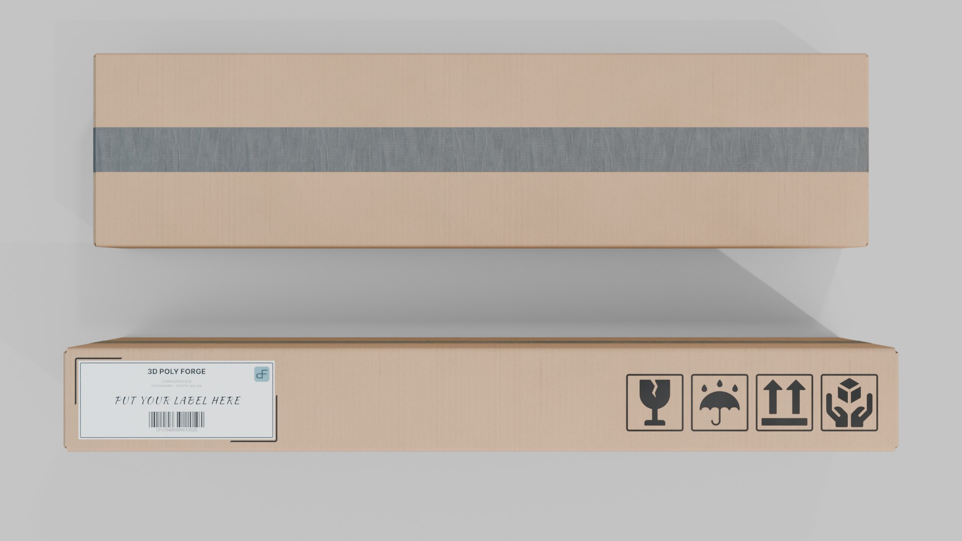 Cardboard Rectangular Long Flat Box - Rigged And Fully Customizable 3D ...