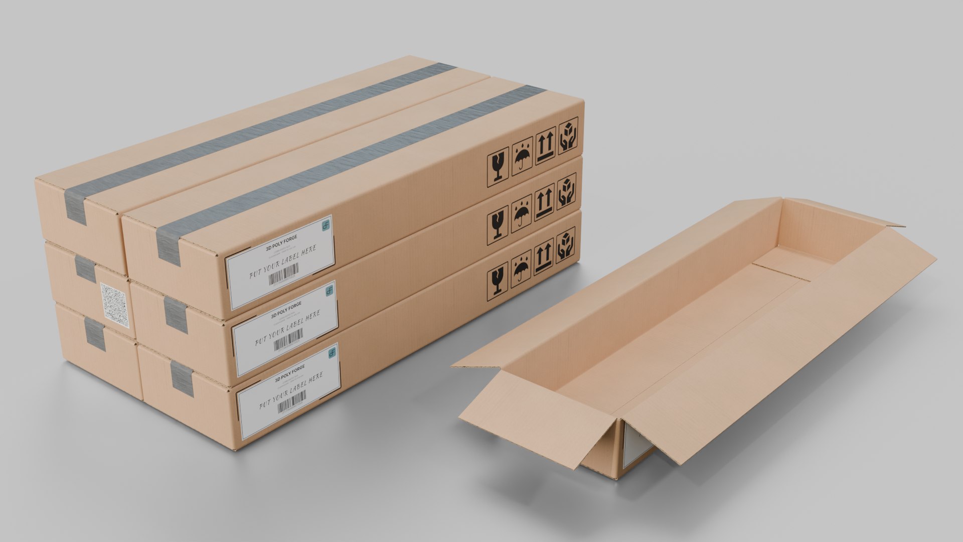 Cardboard Rectangular Long Flat Box - Rigged And Fully Customizable 3D ...